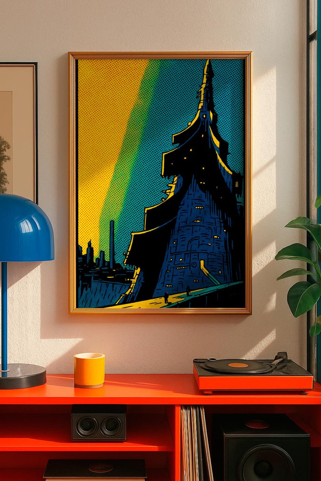 Neo Tokyo Pagoda Poster | Retro Futuristic Cityscape Wall Art ...