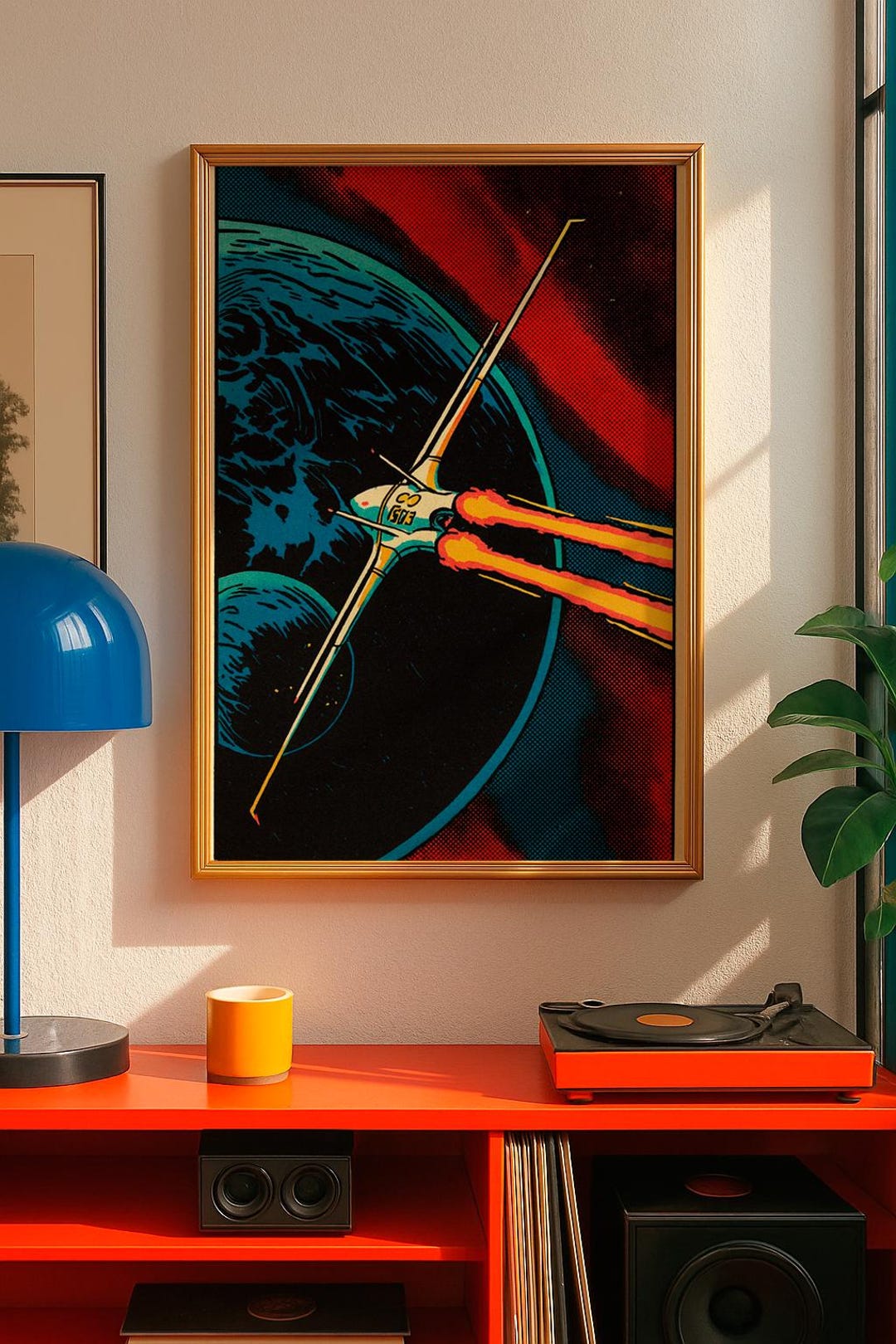 Retro Spaceship Poster | Vintage Comic Style Rocket in Orbit | 70s Sci ...