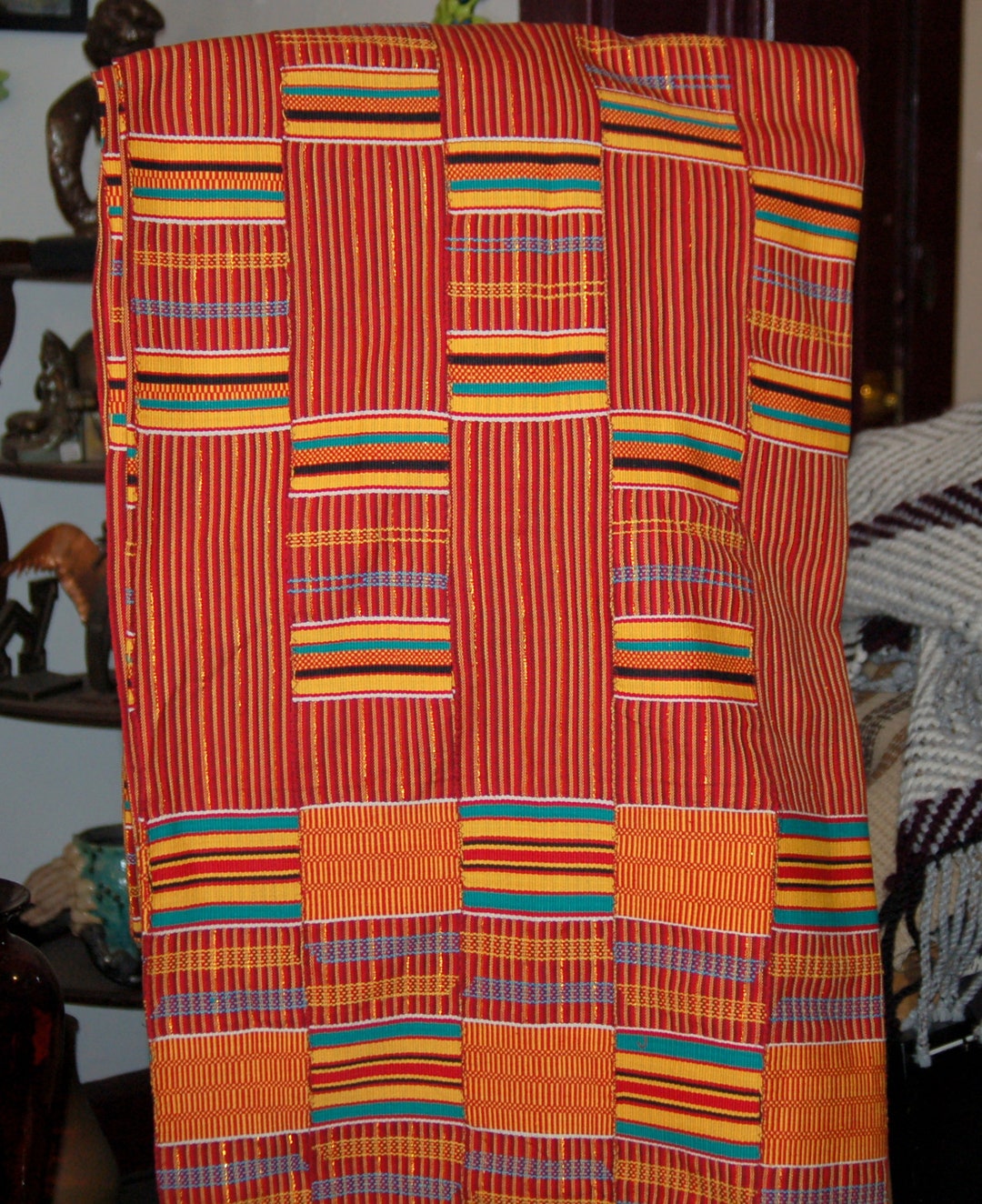 Vtg Brilliant Ashanti Ghana Kente Strip Hand-woven African Textile 124 ...
