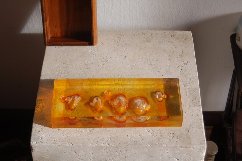 Honey Amber Lucite Acrylic Table Sculpture W/ Bubble Inclusions ...