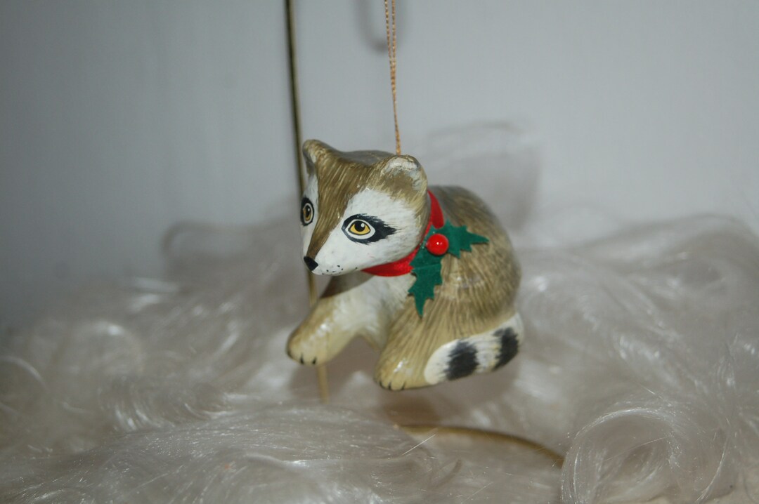 3" Tall Paper Mache Cute Raccoon Ornament ~ Vintage Christmas Papier ...