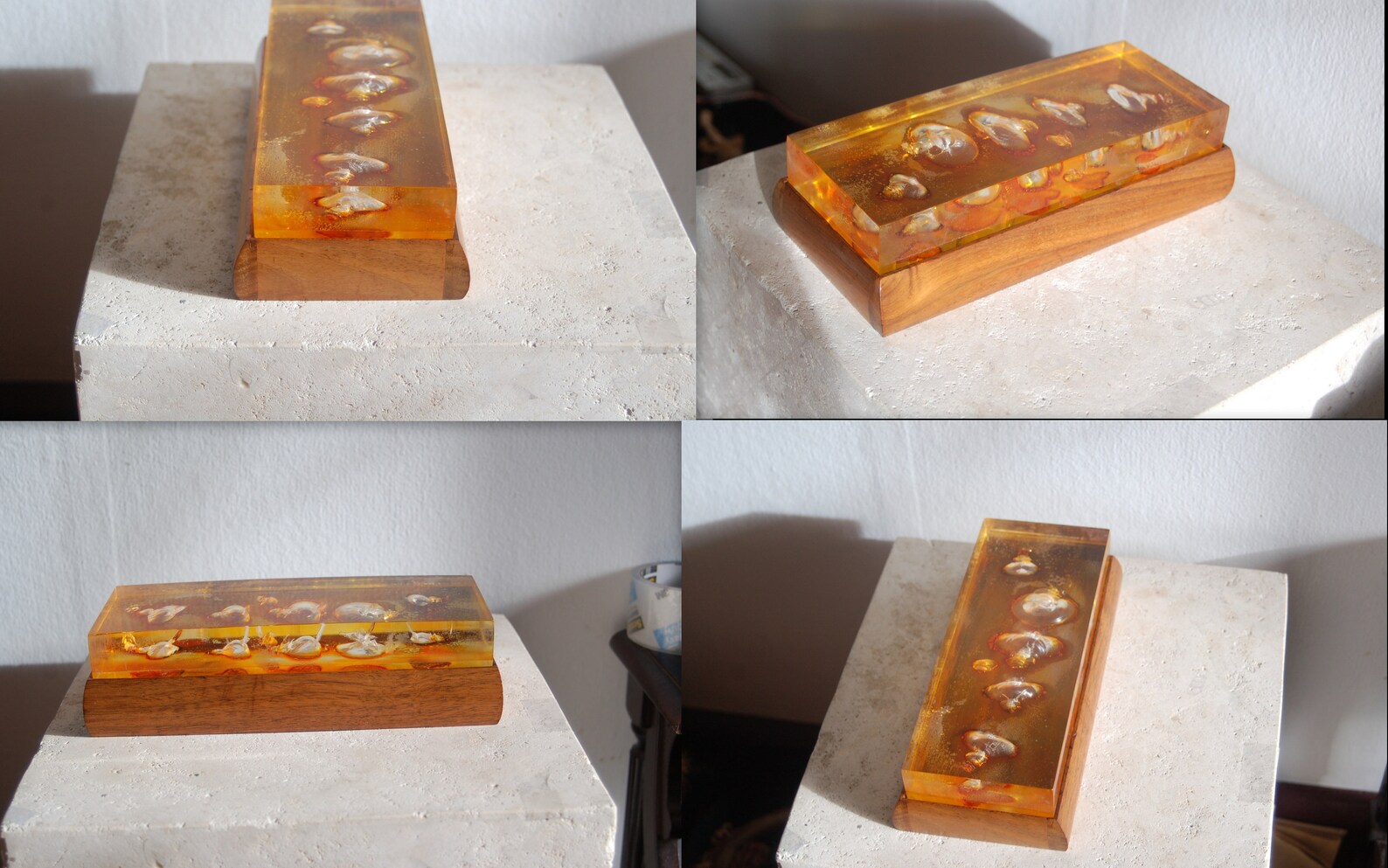 Honey Amber Lucite Acrylic Table Sculpture W/ Bubble Inclusions ...