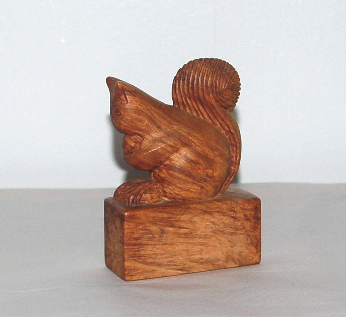 Hand Carved Exotic Wood Stylized Squirrel - Folk Art - Etsy