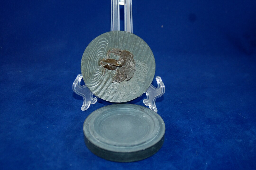 Vintage Chinese Carved Ink Stone With Sculptured 3D Swimming Goldfish ...