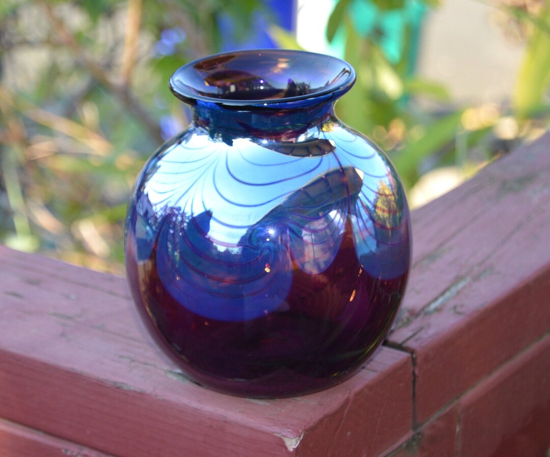 Okra Glass Mauve Purple Blue Reflections Globe Iridescent Art Glass ...