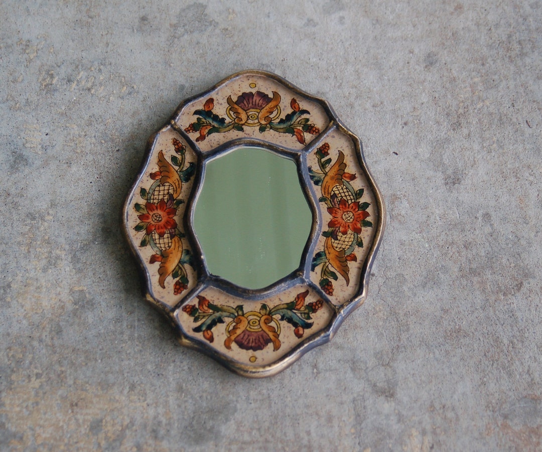 Vintage Reverse Painted Glass Floral Cajamarca Folk Art Wall Mirror ...