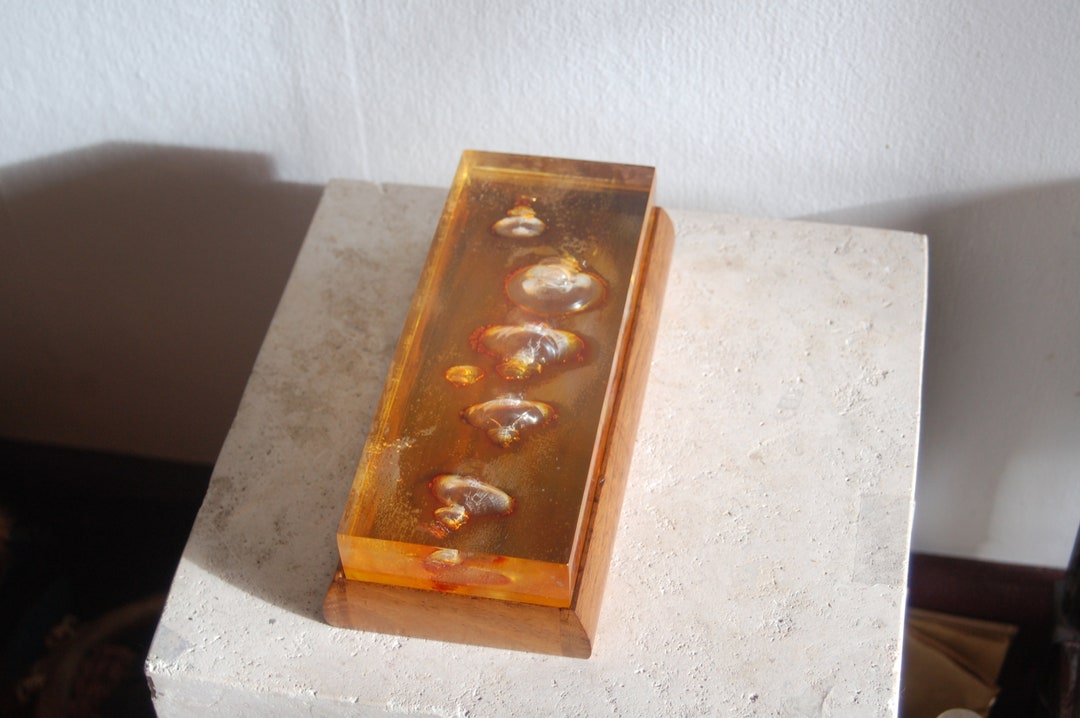 Honey Amber Lucite Acrylic Table Sculpture W/ Bubble Inclusions ...