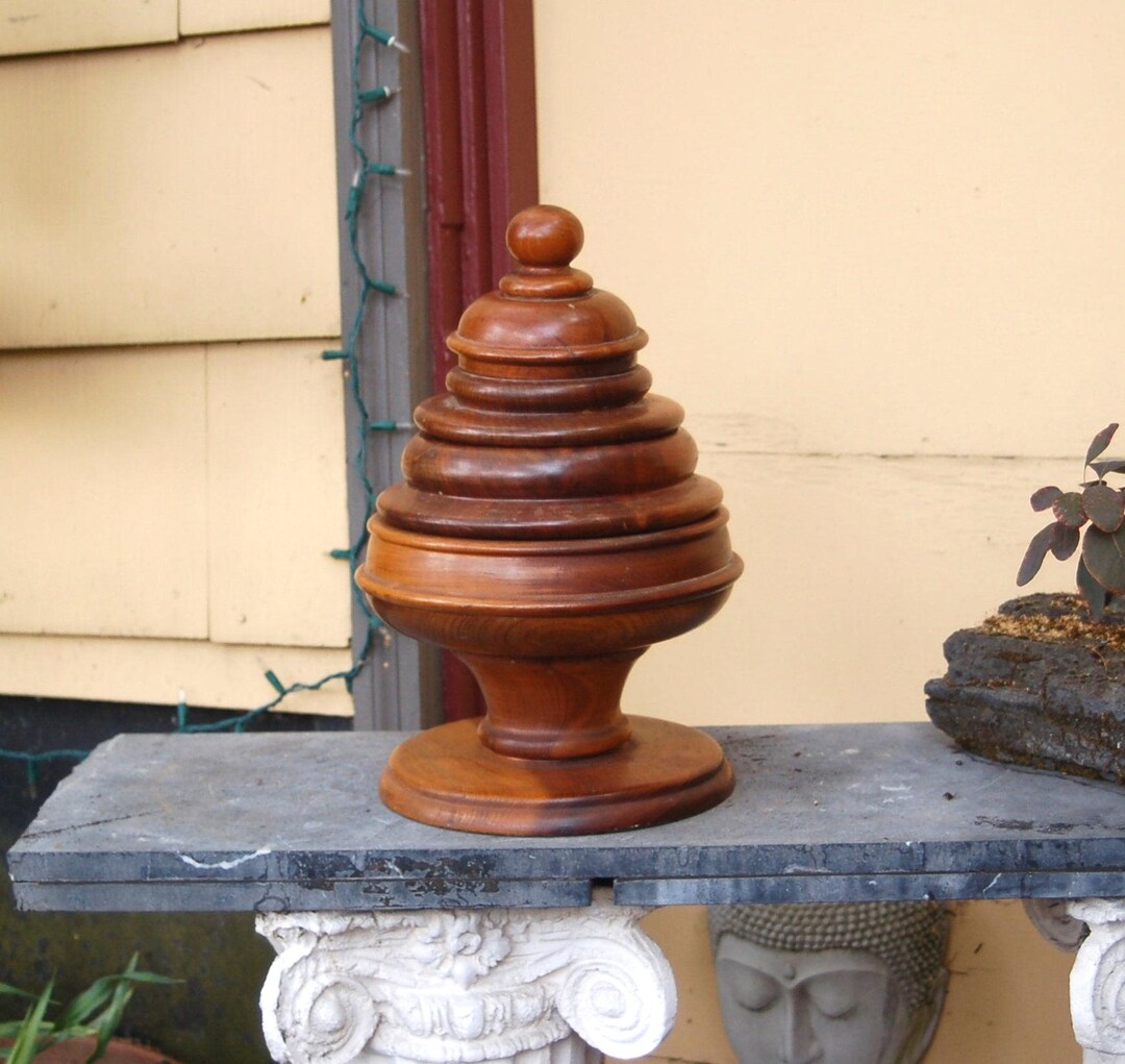 Antq Treen Turned Wooden 3 Compartments Pedestal Jar / Box / Container ...