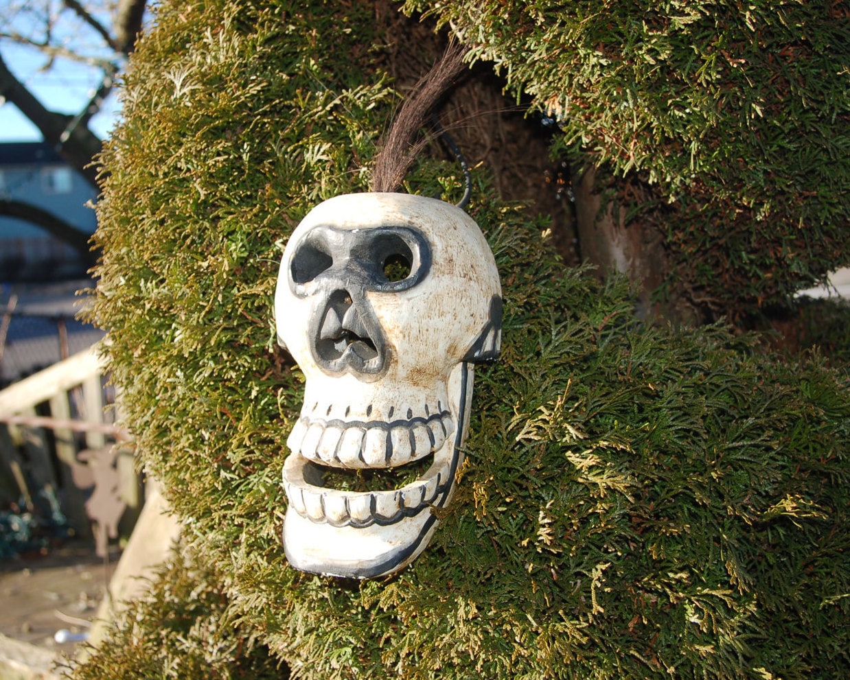 Hand Carved Folk Art Wood Painted Laughing Skull Mask Day of | Etsy