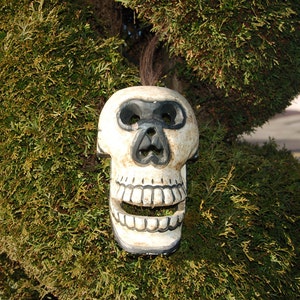 Hand Carved Folk Art Wood Painted Laughing Skull Mask ~ Day of the Dead ...