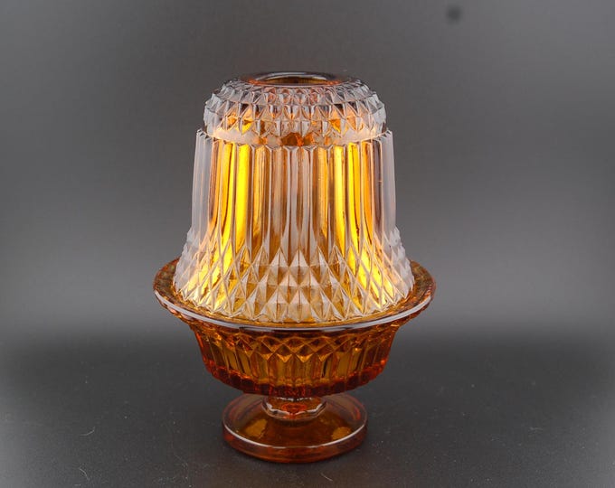 Vtg Indiana Glass Amber Flared Base Diamond Point 2 Pc Pedestal Fairy ...