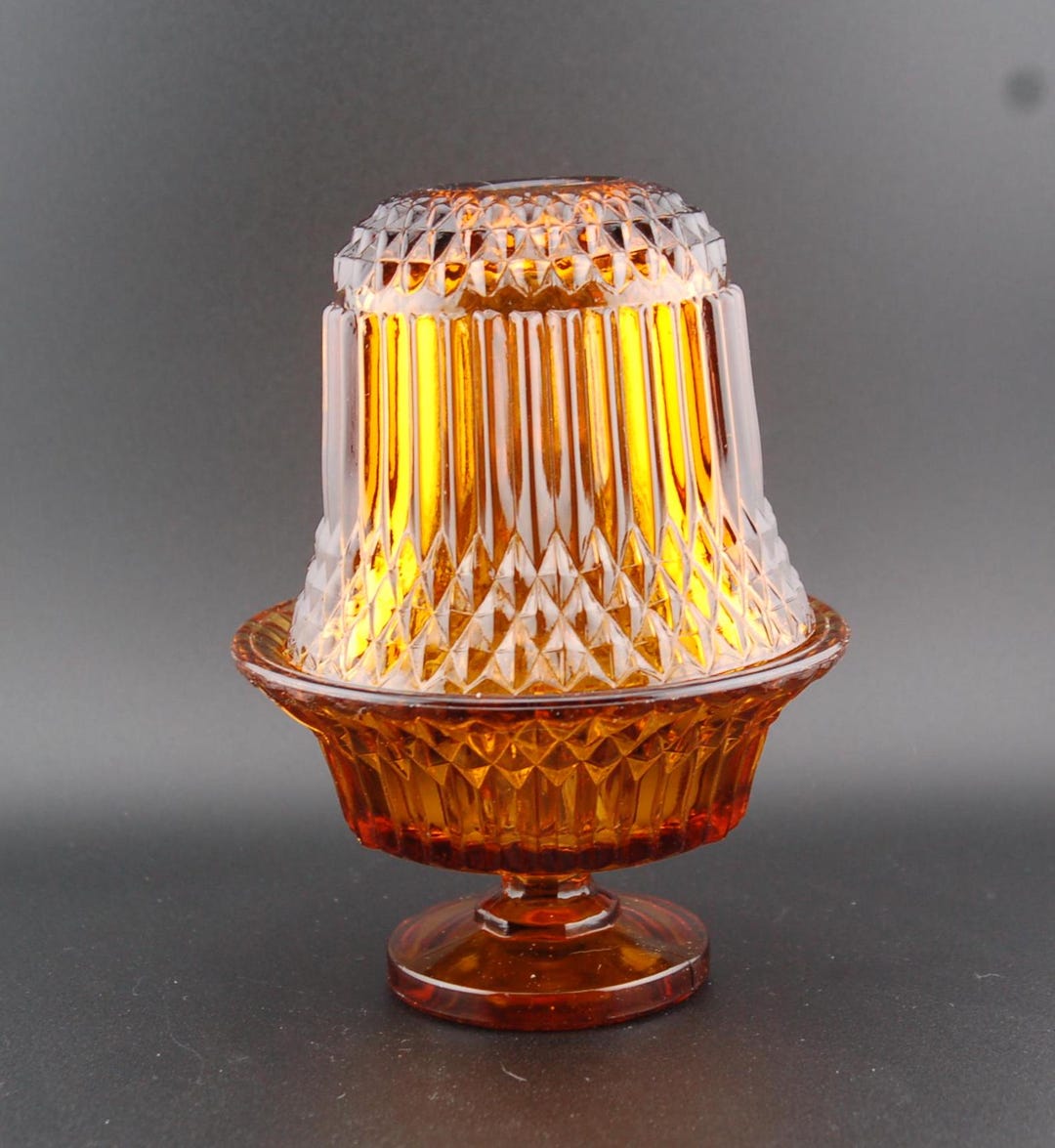 Vintage Indiana Glass Amber Flared Base Diamond Point 2 Pc Pedestal ...
