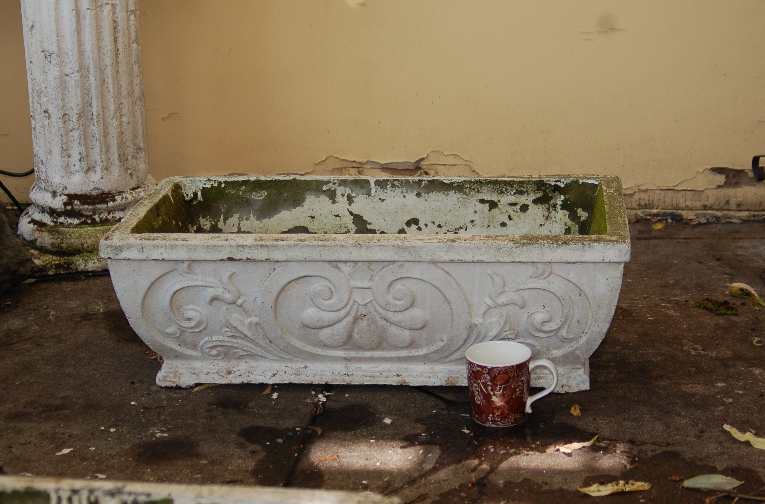 Vintage 80 Pound Cast Stone W/ Old Chippy White Paint Footed | Etsy