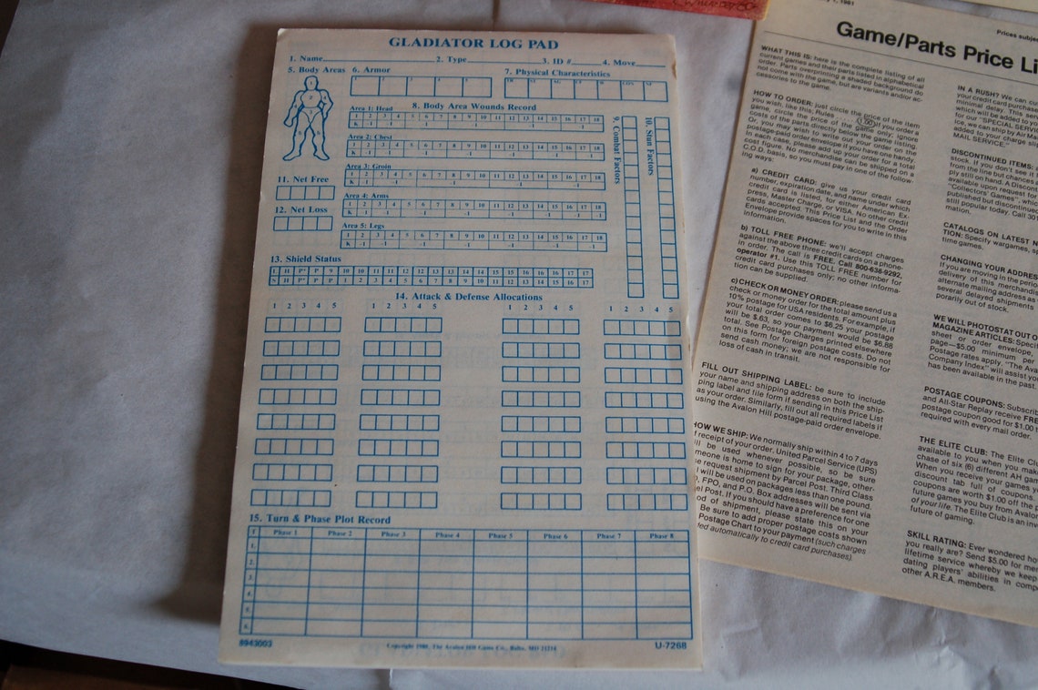 Avalon Hill Game Co. 1981 Unpunched Gladiator | Etsy