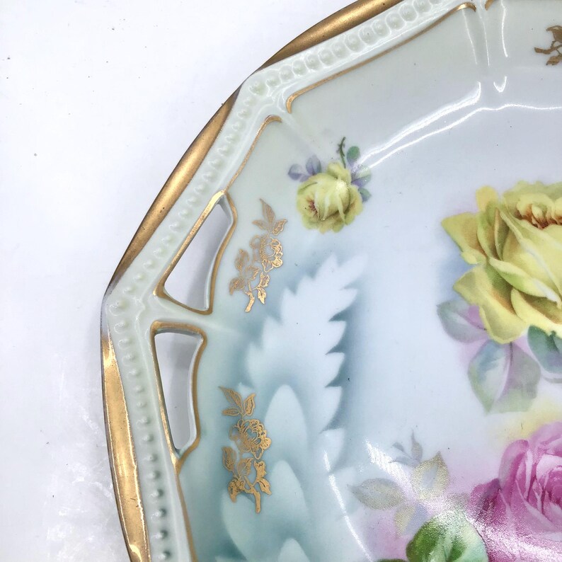 Antique 19th C. P.K. Silesia Porcelain Plate Double Handled Gold Rim ...