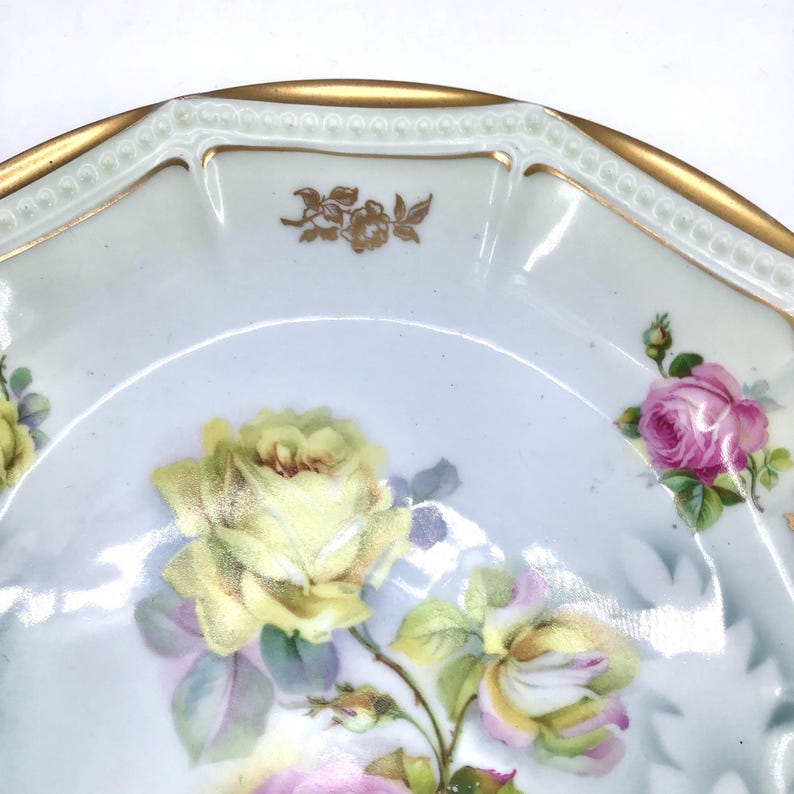 Antique 19th C. P.K. Silesia Porcelain Plate Double Handled Gold Rim ...