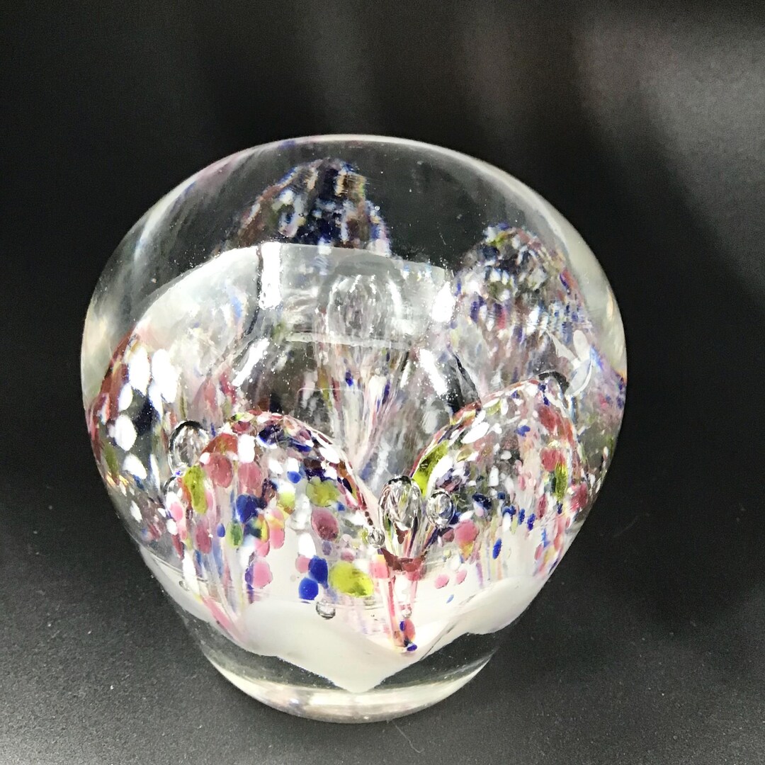 VTG 70s MCM Malta Art Glass Paper Weight Paperweight Pink Blue Yellow ...