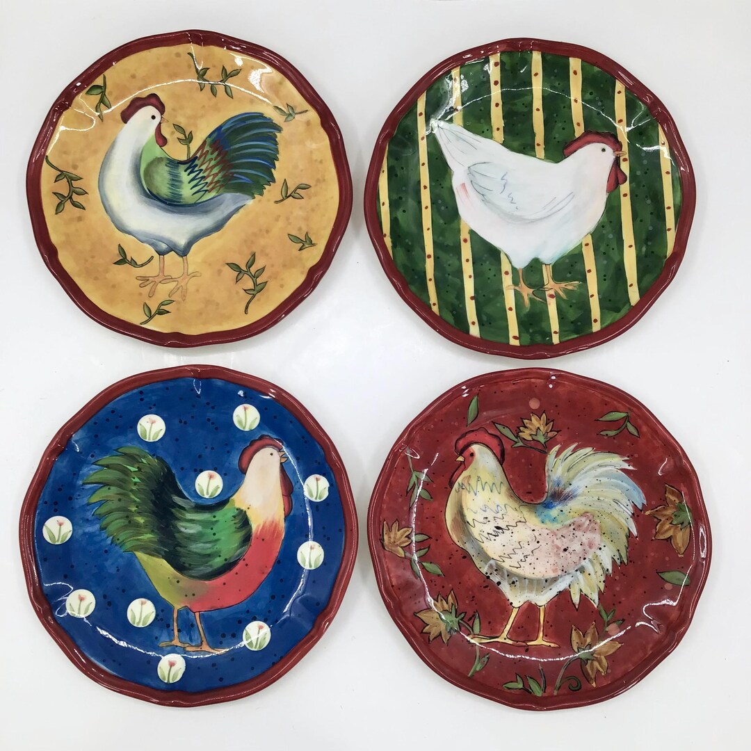 4 Vintage Susan Winget Hand-painted Chicken Plates Rooster Hen ...