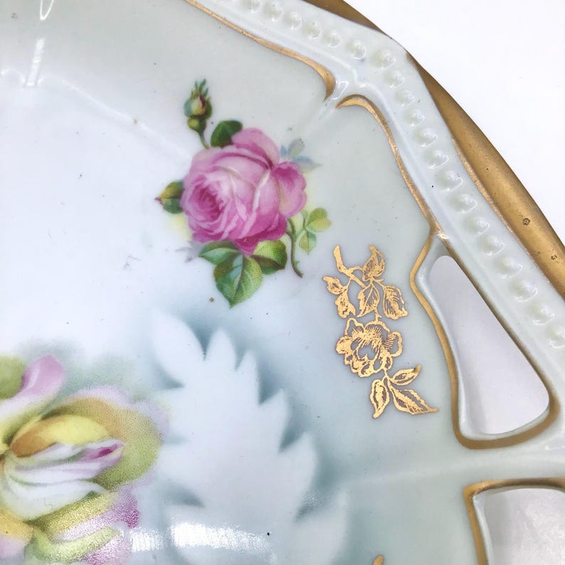 Antique 19th C. P.K. Silesia Porcelain Plate Double Handled Gold Rim ...