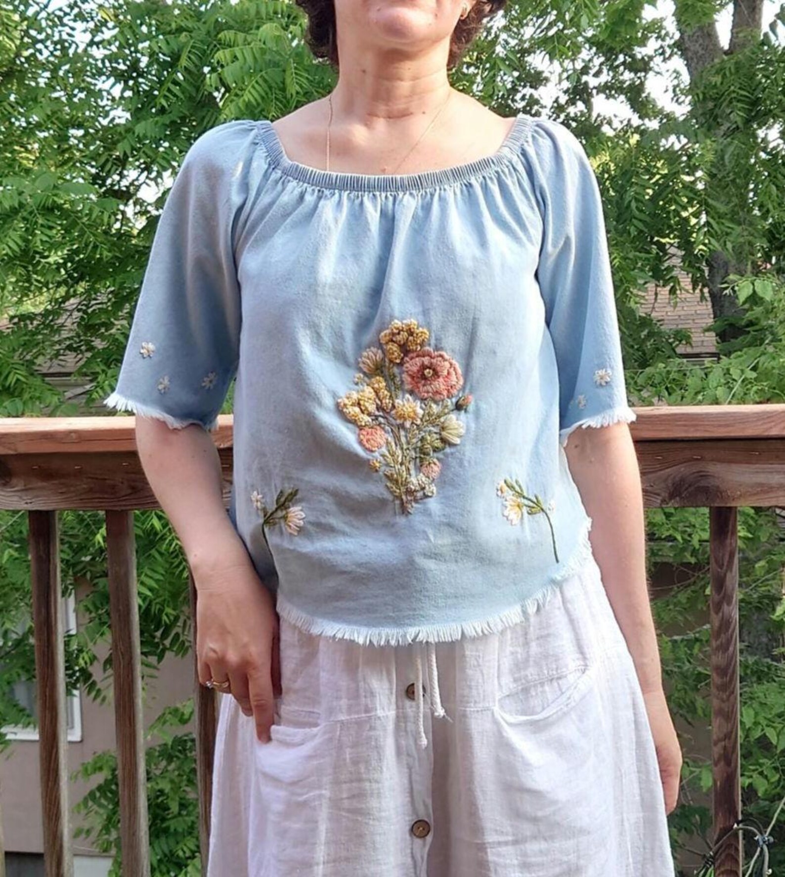 Custom Floral Embroidery on Your Denim Shirt: Hand-stitched Boho Design ...