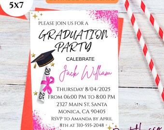 Graduation Party Invitation, Class of 2025 Invite, Purple Graduation ...