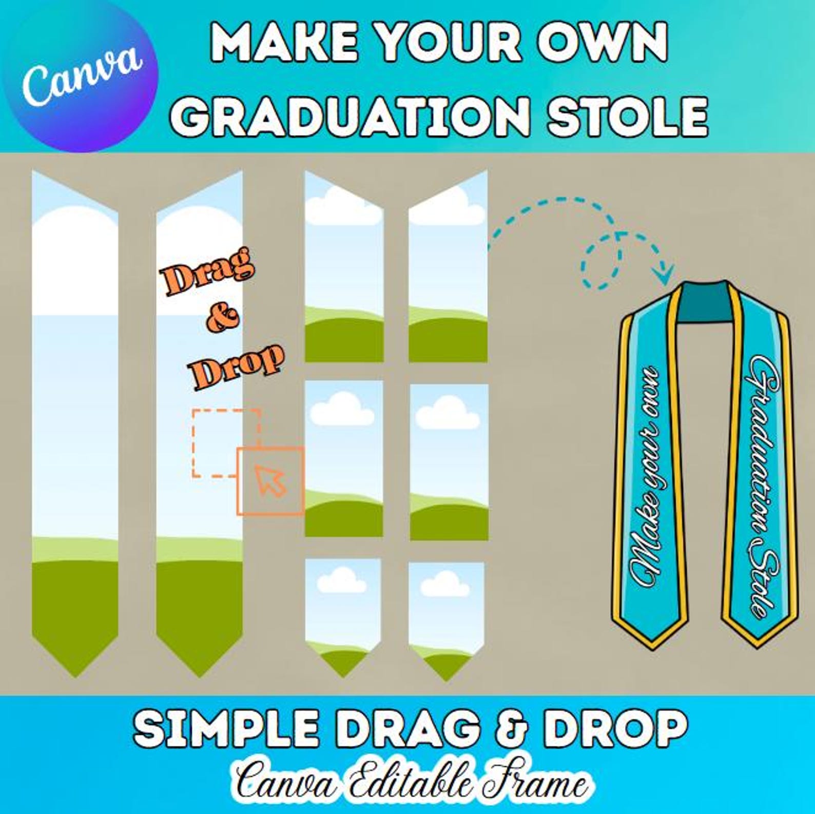 Graduation Stole Template, 2025 Grad Template, Drag and Drop Frames ...