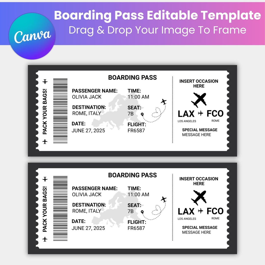 Editable Boarding Pass Template, Canva Editable Boarding Pass Surprise ...