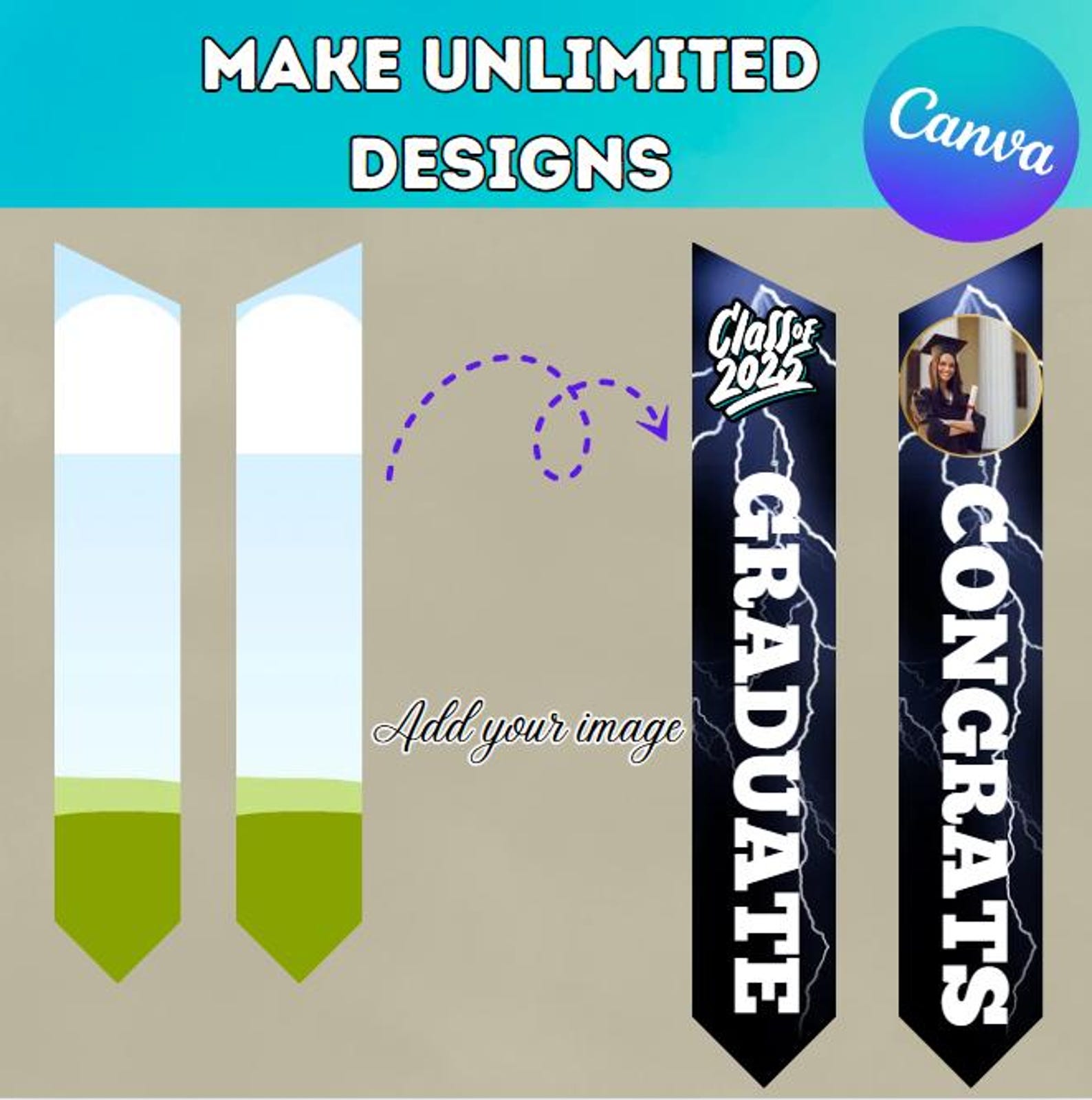 Graduation Stole Template, 2025 Grad Template, Drag and Drop Frames ...
