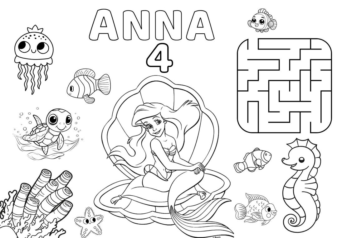 Personalized Mermaid Coloring Page - Underwater Birthday Activity ...