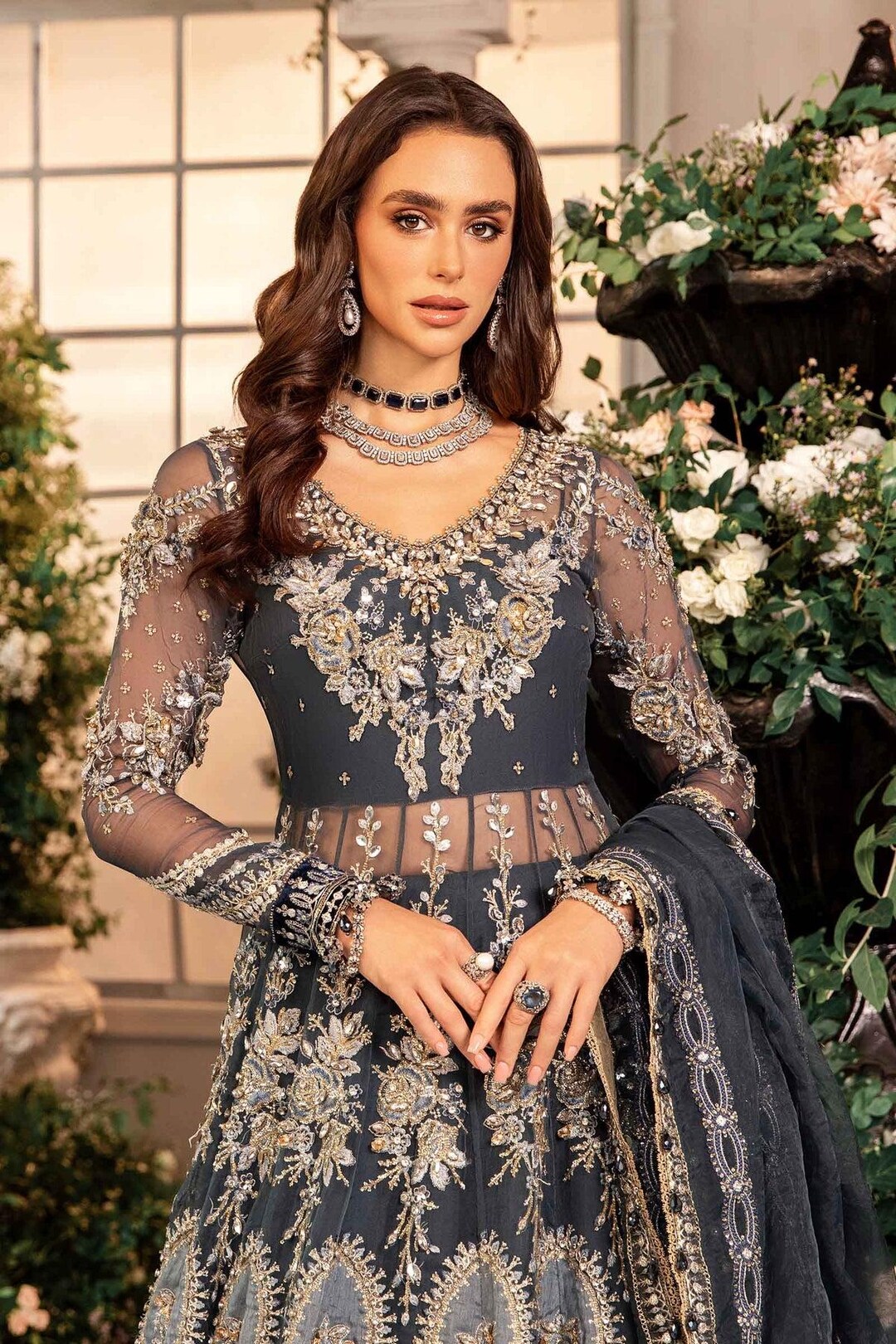 Bridal Lengha, Blue Lehenga With Hand Embroidered Organza Silk Fabric ...