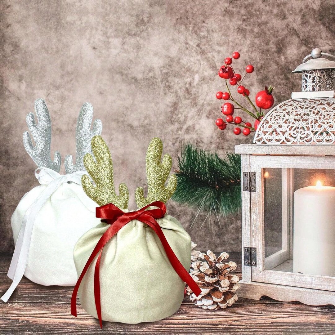 5 Pcs Christmas Velvet Drawstring Gift Bags With Reindeer Ears - Etsy