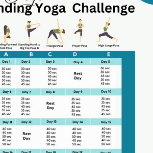 30 Day Standing Yoga Challenge Stretch Balance Printable Home Workout ...