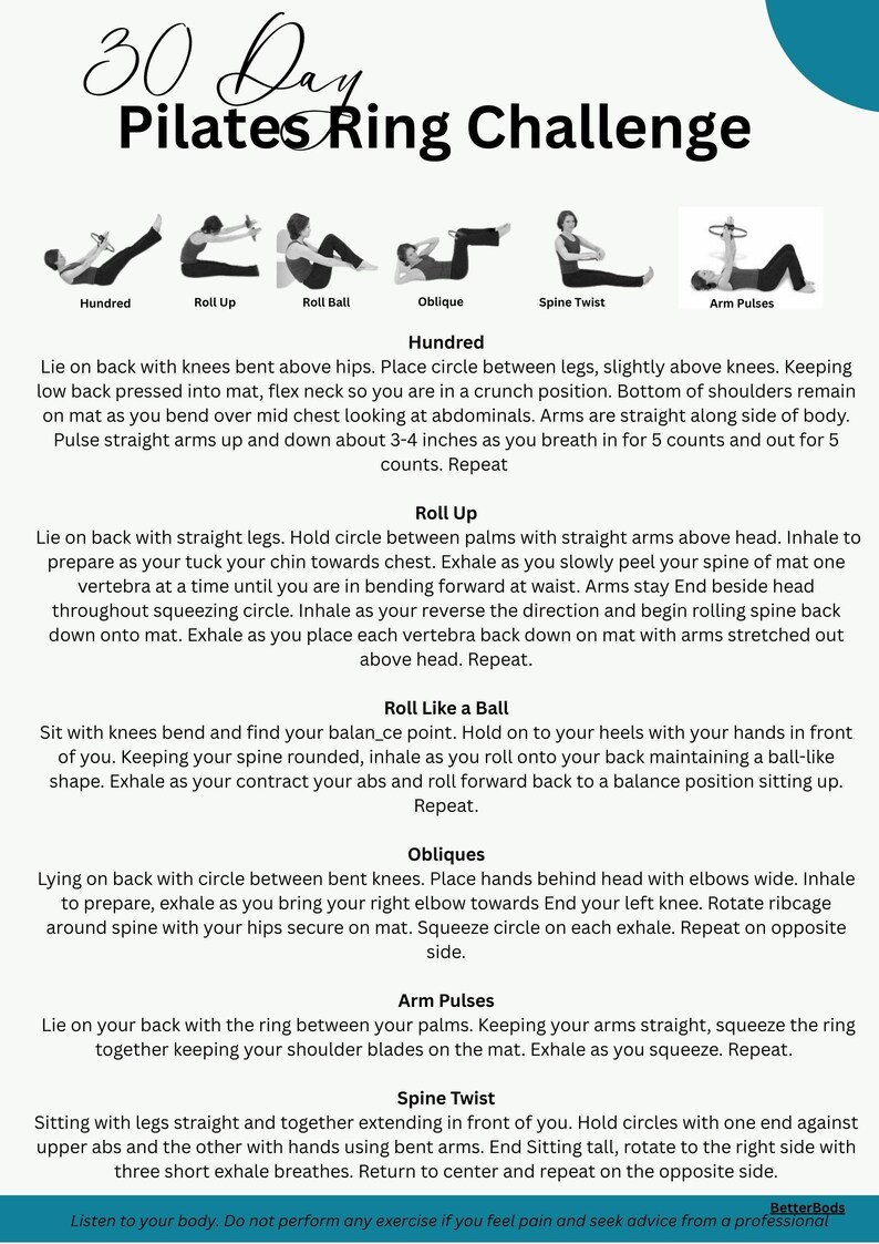 30 Day Pilates Ring Workout Challenge Stretch Balance Printable Home ...