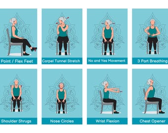 20 Chair Yoga Poses Flash Cards Exercise for Seniors Printable Cards Wheelchair Users Nursing ...