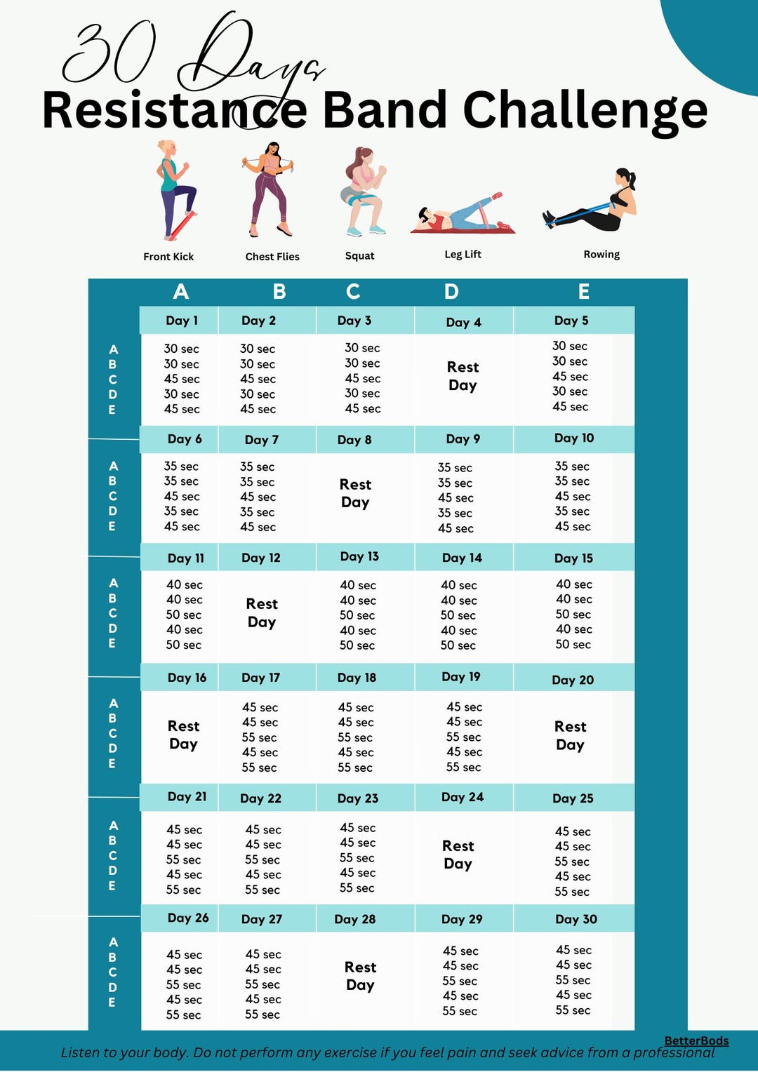 30 Day Resistance Band Workout Challenge Stretch Balance Printable Home ...