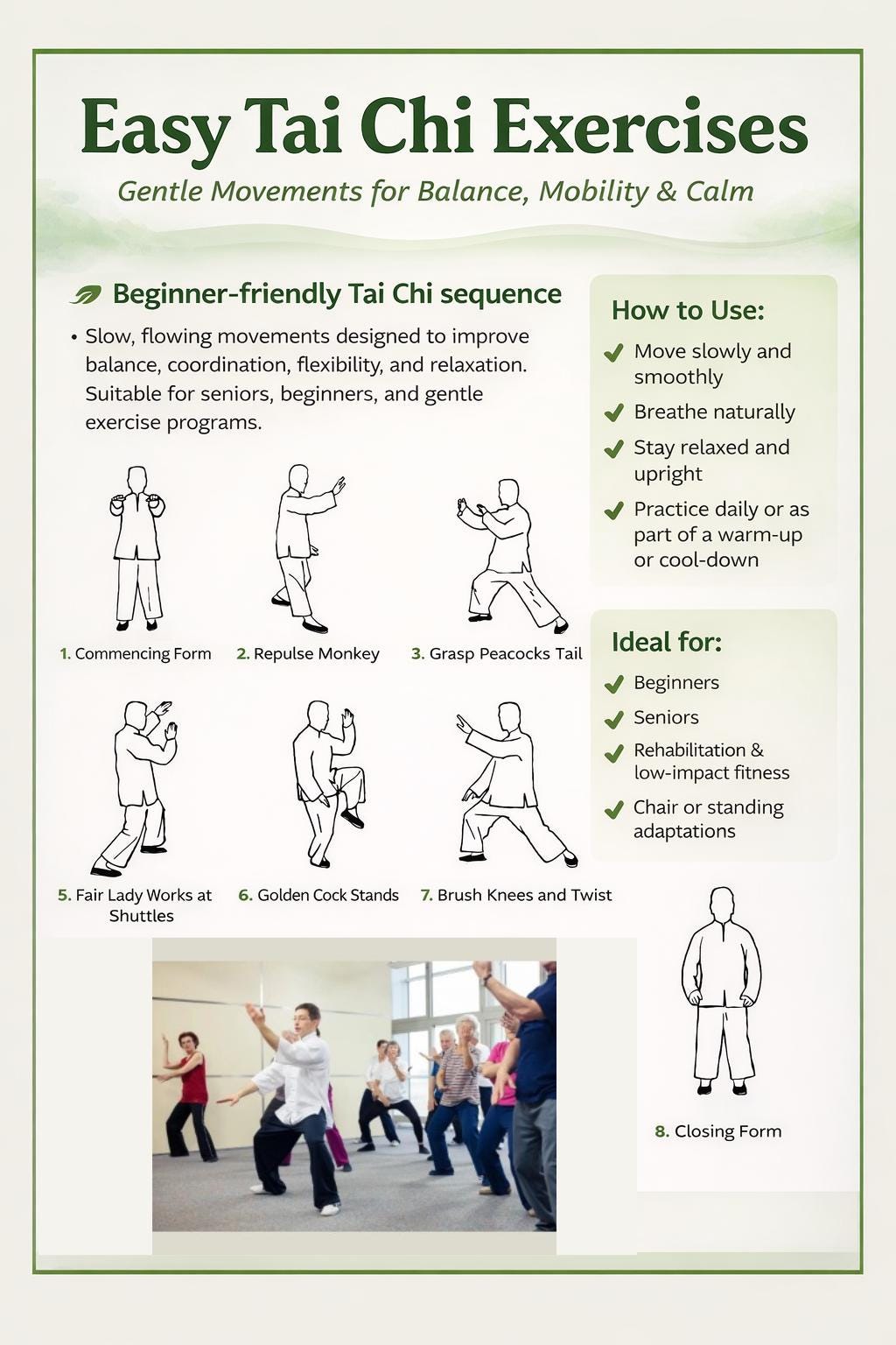 Easy Tai Chi Seniors Workout Movements Poster Chinese Martial Art ...