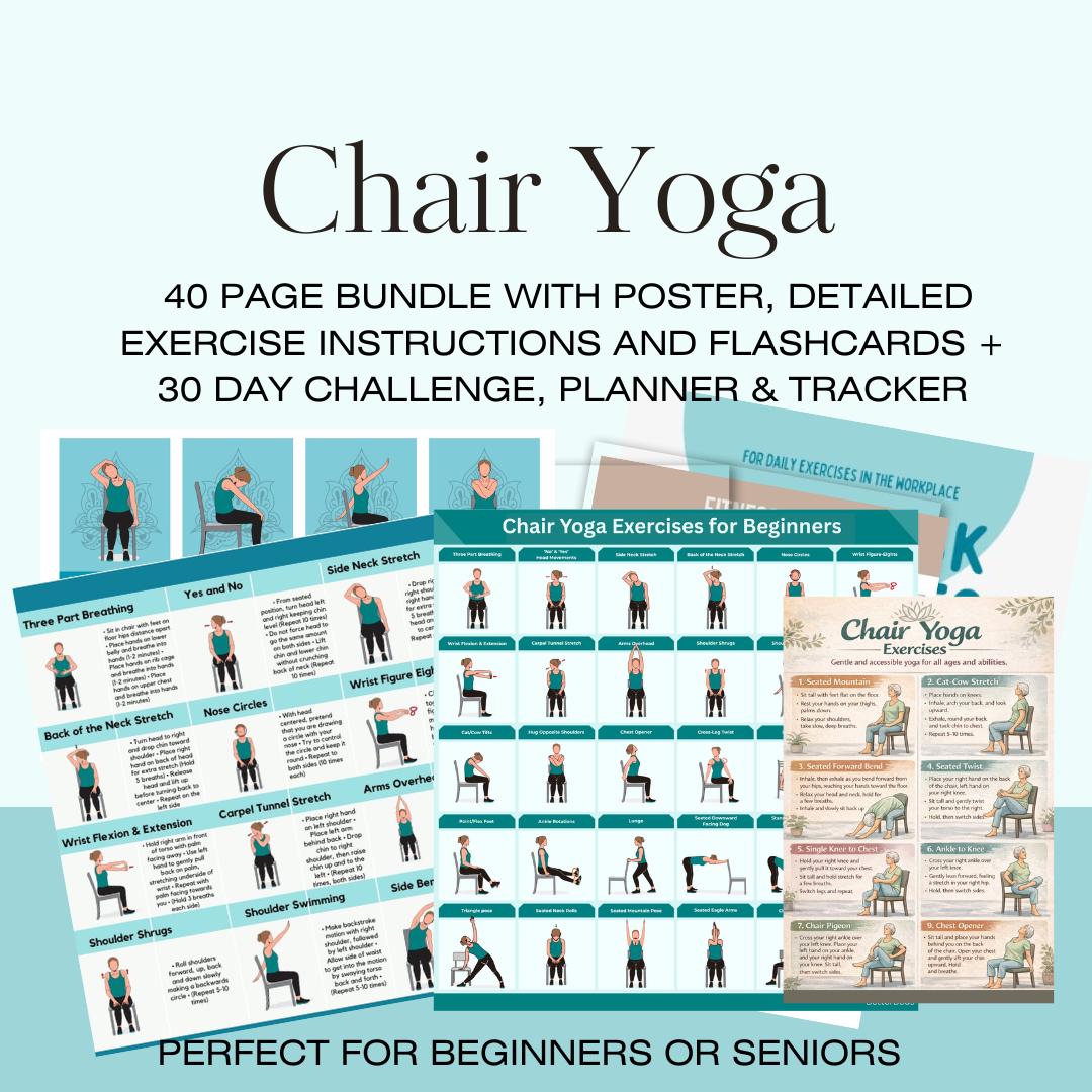 24 Chair Yoga Poses for Beginners All Ages Flashcard Cards Sauna ...