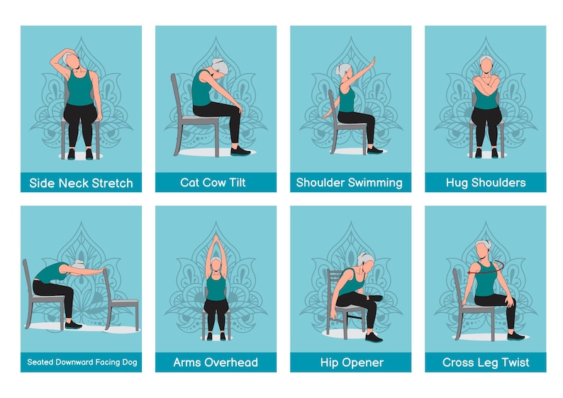 20 Chair Yoga Poses Flash Cards Exercise for Seniors Printable Cards ...