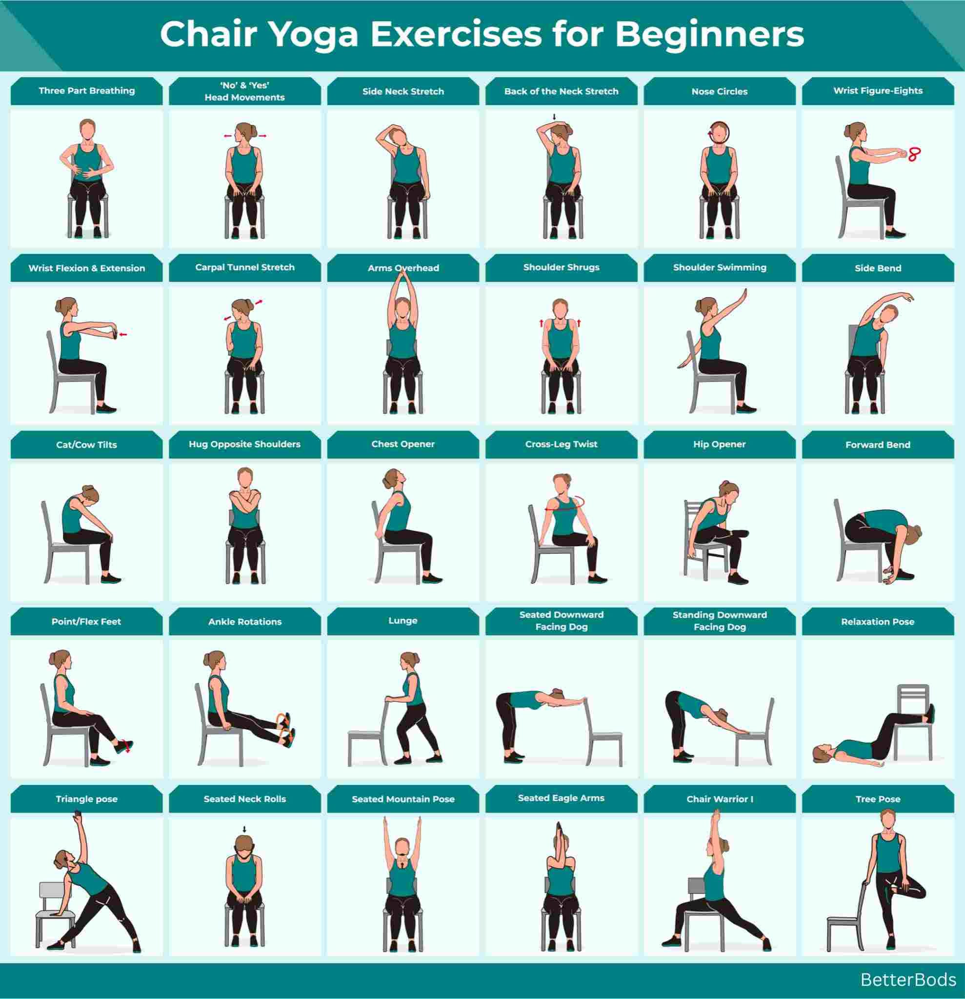 24 Chair Yoga Poses for Beginners All Ages Flashcard Cards Sauna ...