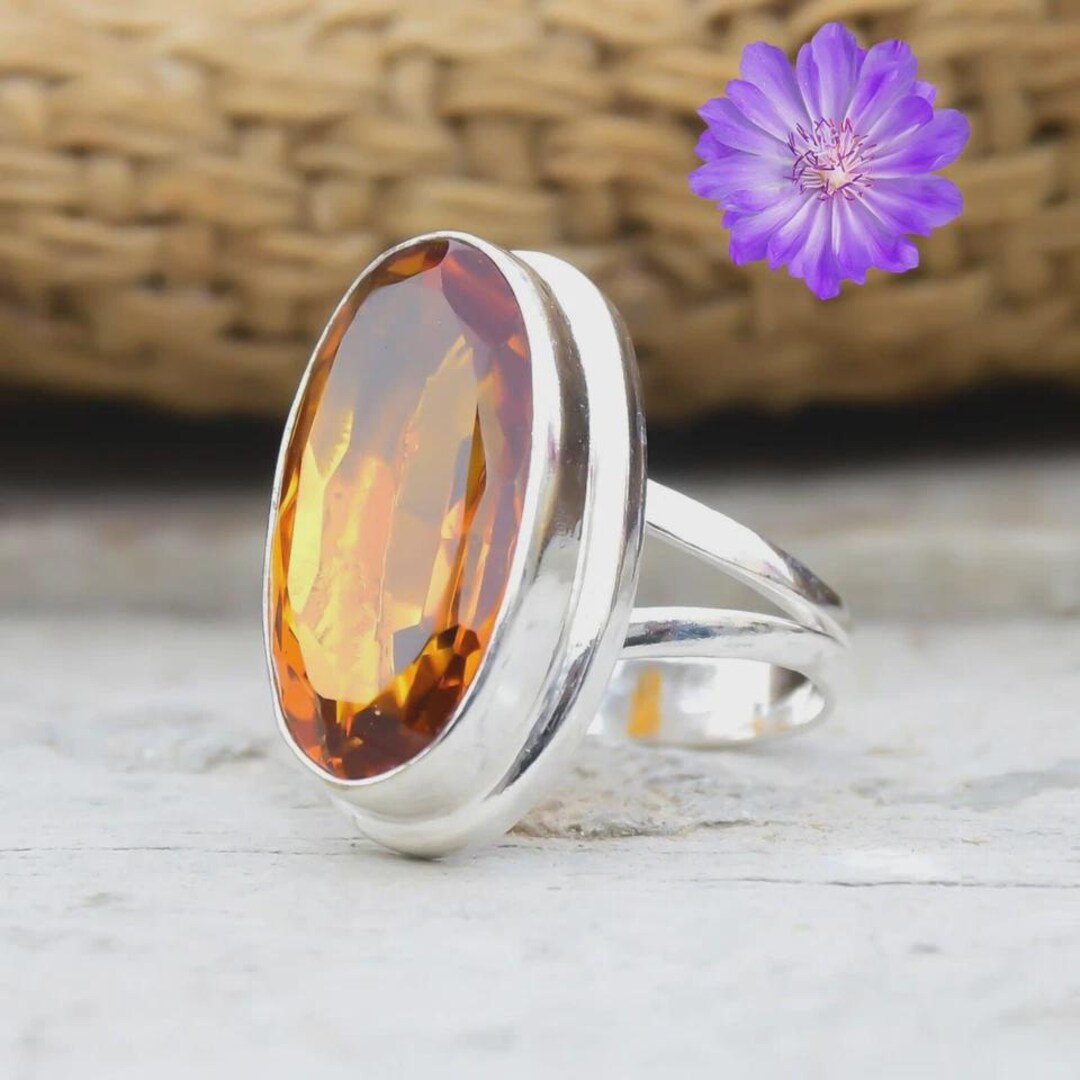 Citrine Silver Ring, 925 Sterling Silver Ring, Natural Citrine Oval Cut ...