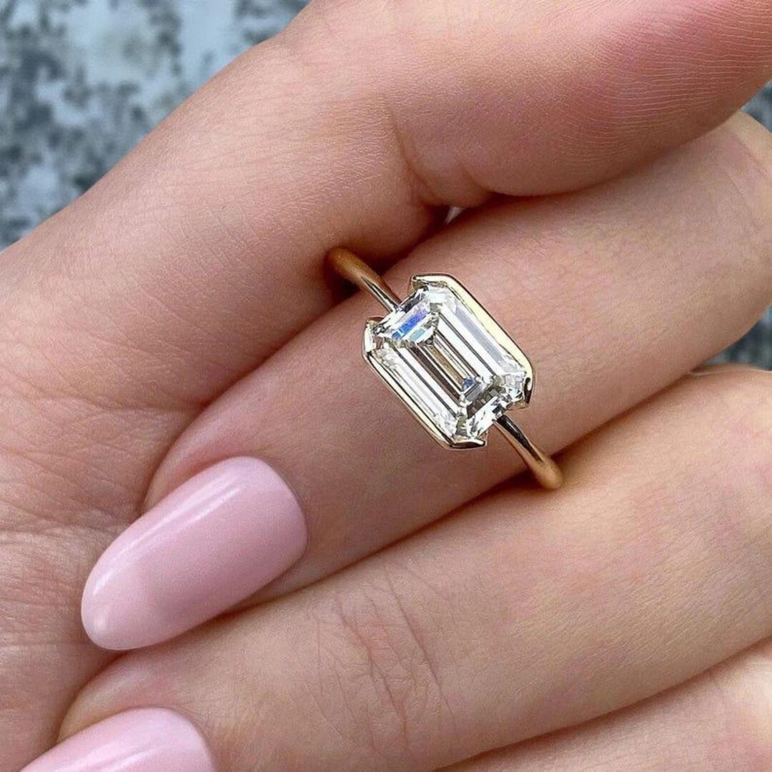 1.20 CT Rectangle Cut Solitaire Moissanite Wedding Ring 14k Solid ...