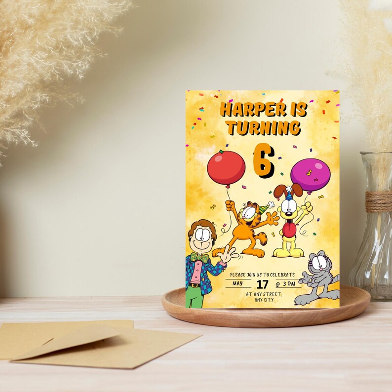 Editable Garfield Birthday Party Invitation Custom Garfield Bday Party ...