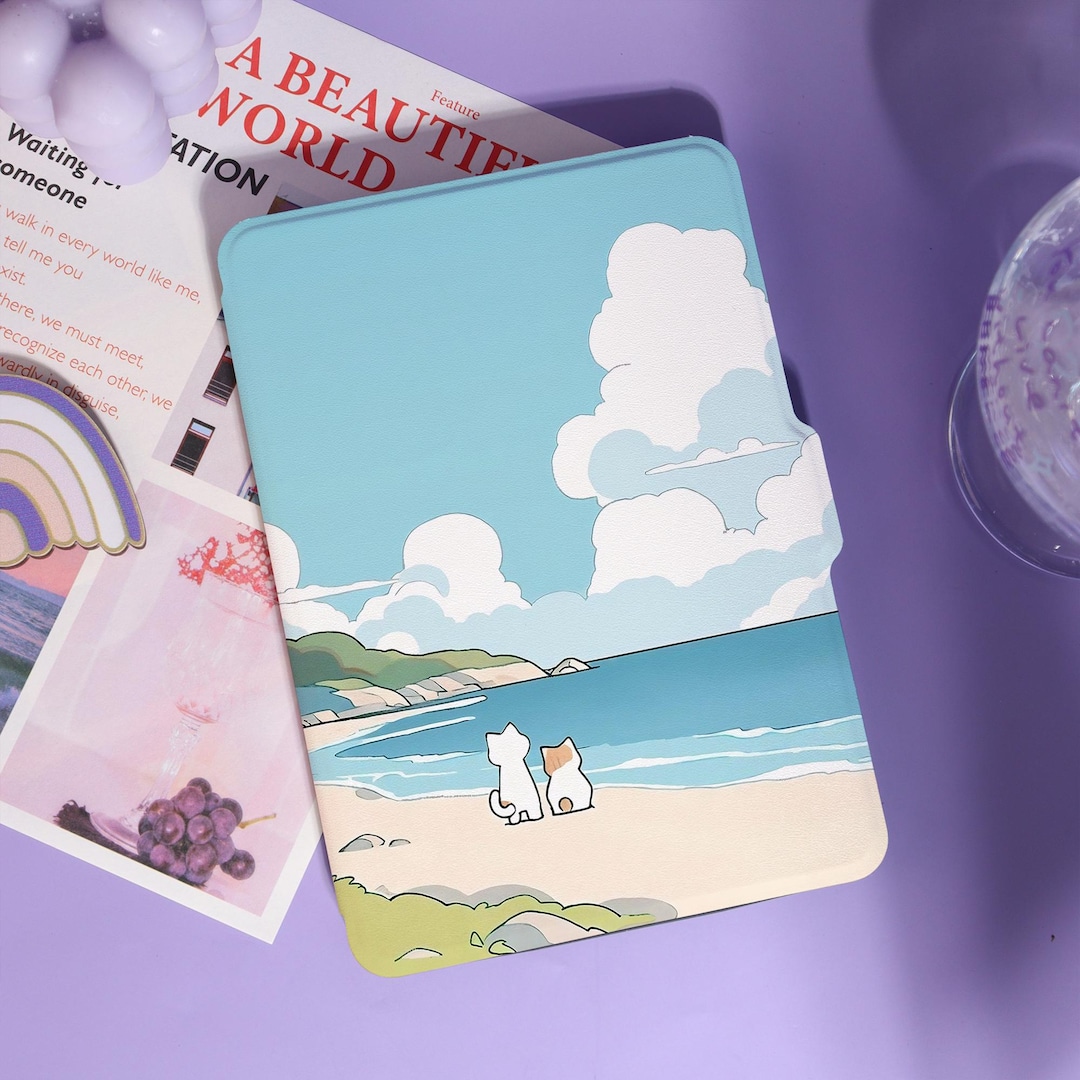 Cartoon Seaside Cat Kindle Case, All New Kindle Paperwhite 12th Cover ...