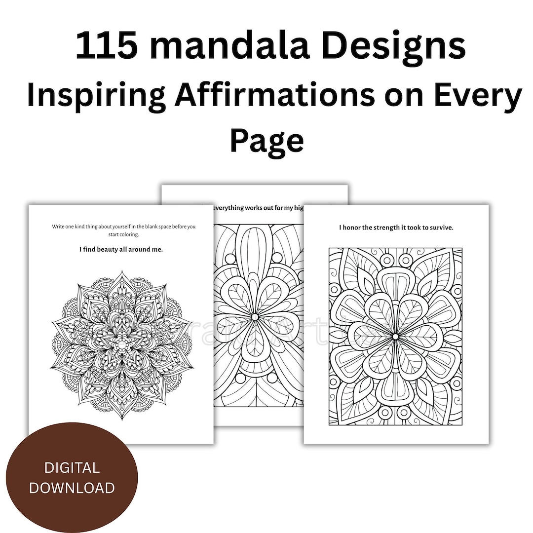 Mindful Coloring Bundle: 115 Mandala Pages + 115 Affirmations for ...