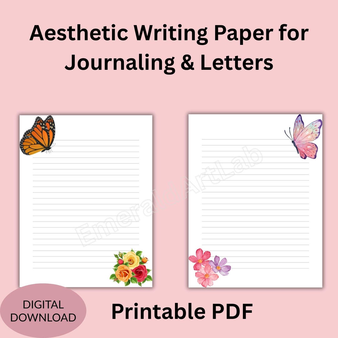 Butterfly Lined Writing Paper ,10 Page Printable Notebook , Aesthetic ...