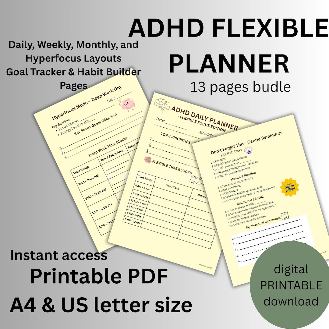 ADHD Daily Planner,flexible ADHD Planner,neurodivergent-friendly ...