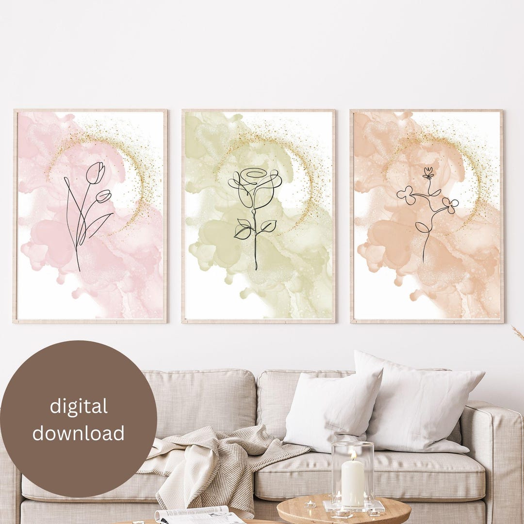 Minimalist Scandinavian Line Art Set: Printable Watercolor Blobs for ...