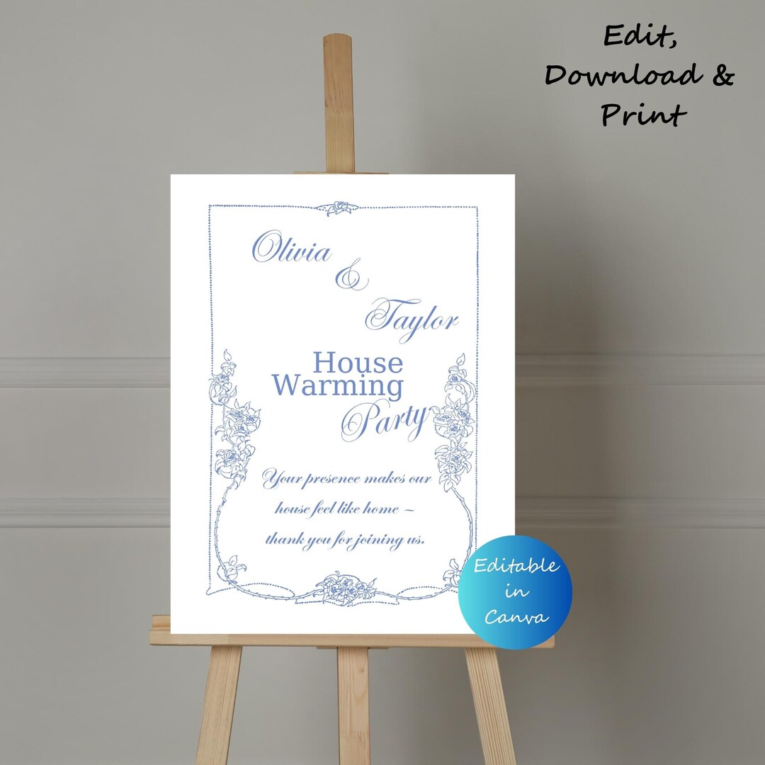 Editable Blue Housewarming Welcome Sign | Canva Template (digital ...