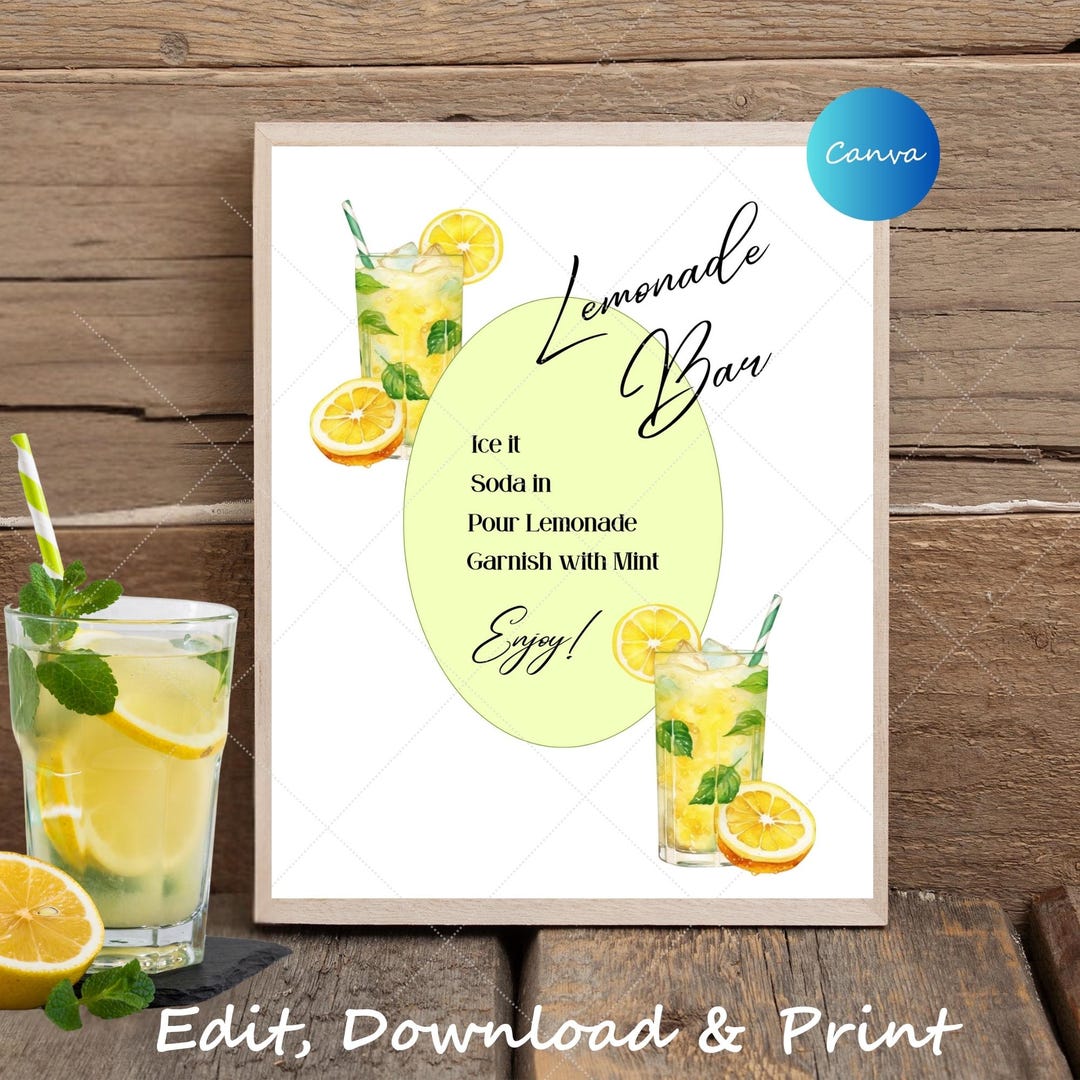 Beverage Bar Sign Printable Lemonade Station Bridal Shower, Baby Shower ...