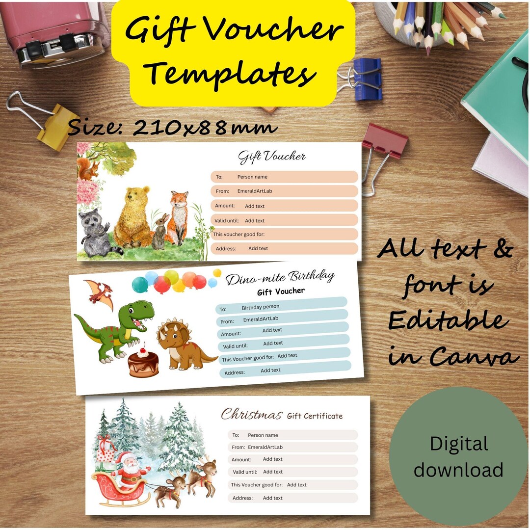 Editable Gift Voucher Bundle Dinosaurs Voucher Template Printable ...